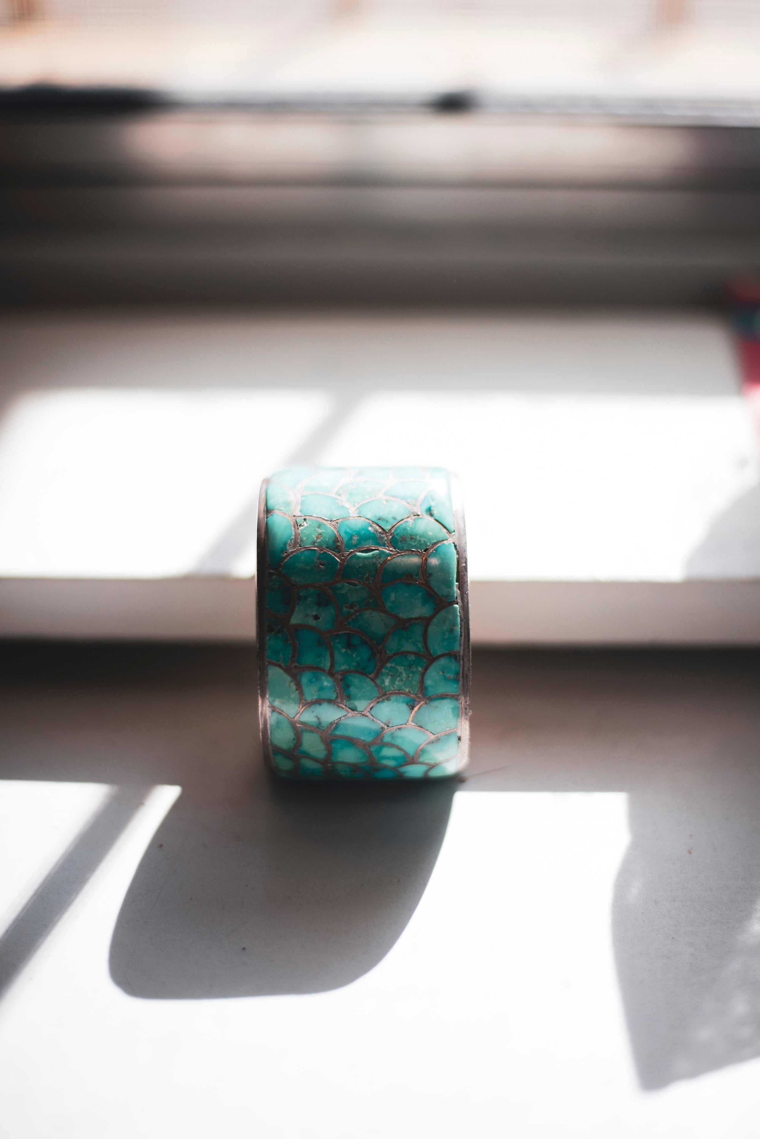 Unique Turqoise and Silver Inlay Fish Scale Design Bracelet | The Nest