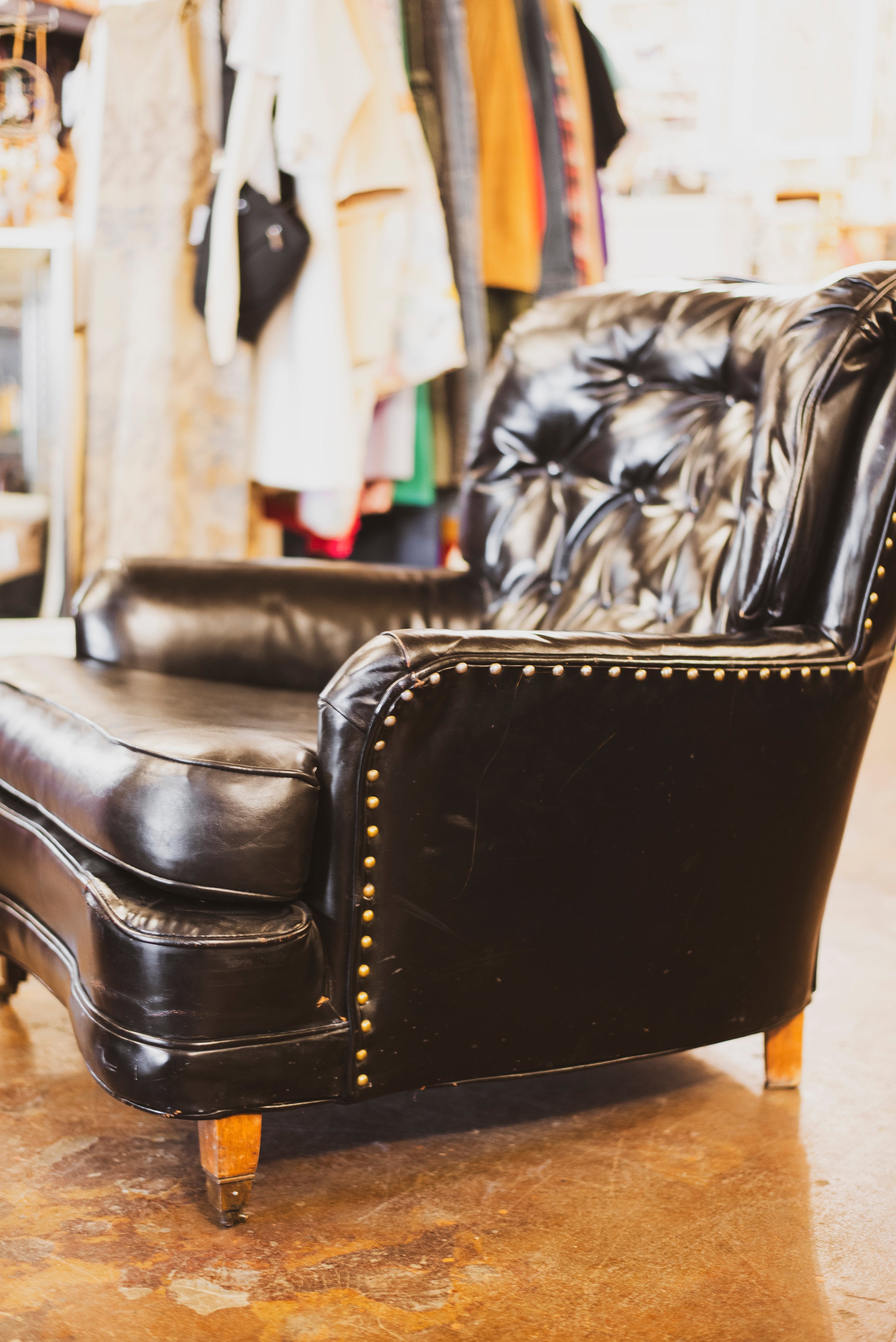 Vintage Black Leather Chair with Nailheads and Ottoman The Nest
